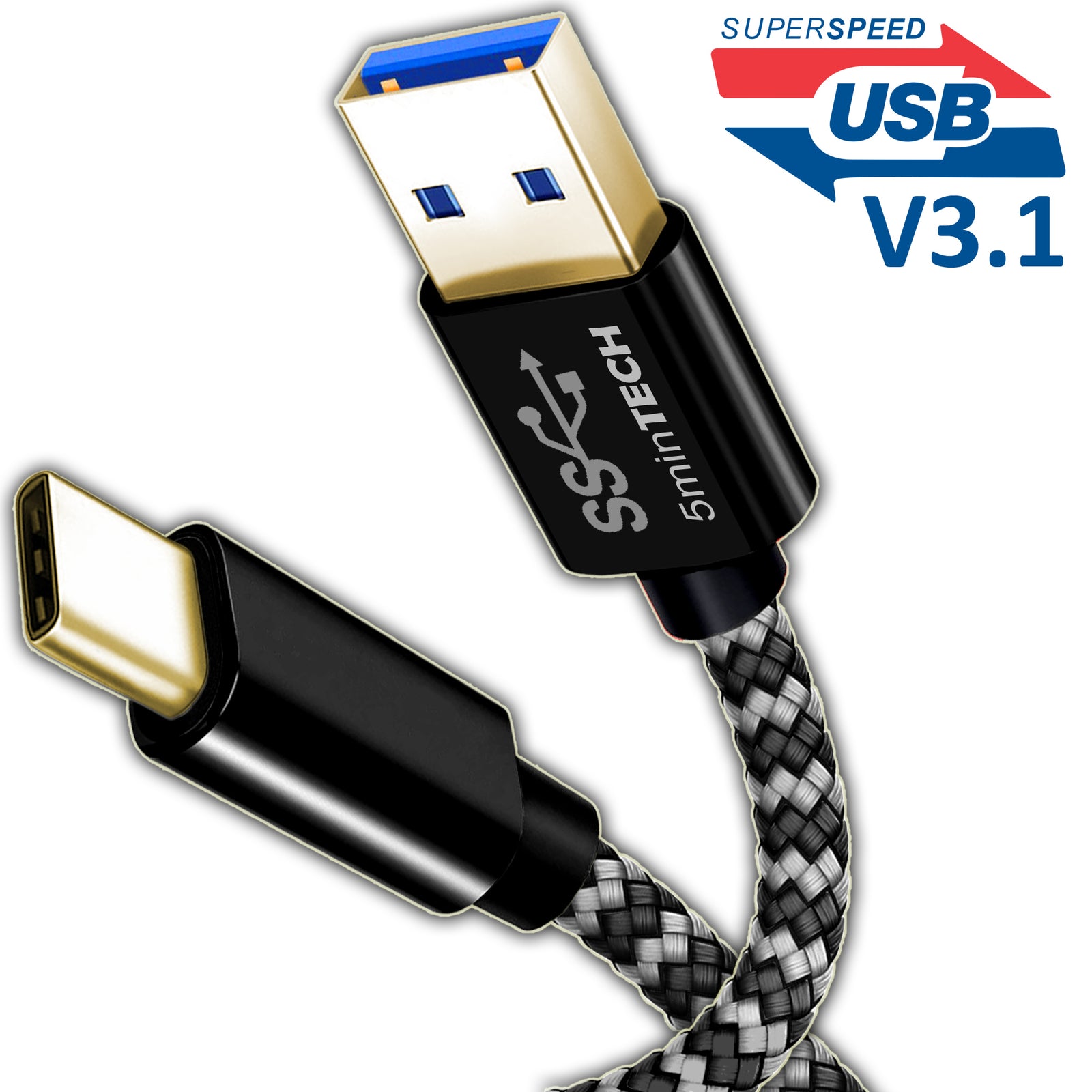 Super Speed USB 3.1 (Type-C to USB) Data & Sync Charger Charging Cable ...